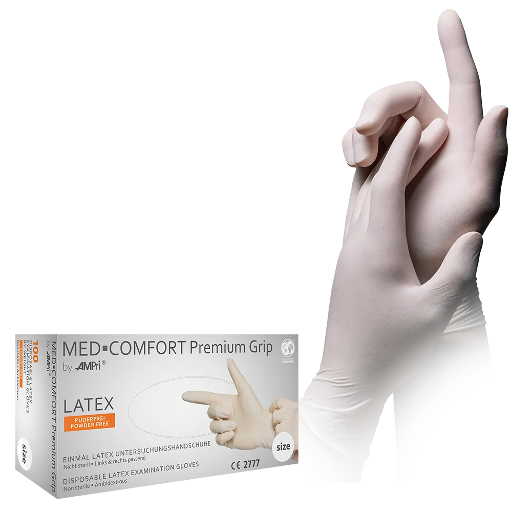 Latex gloves, white, size L, powderfree, Med-Comfort Premium Grip: buy ...
