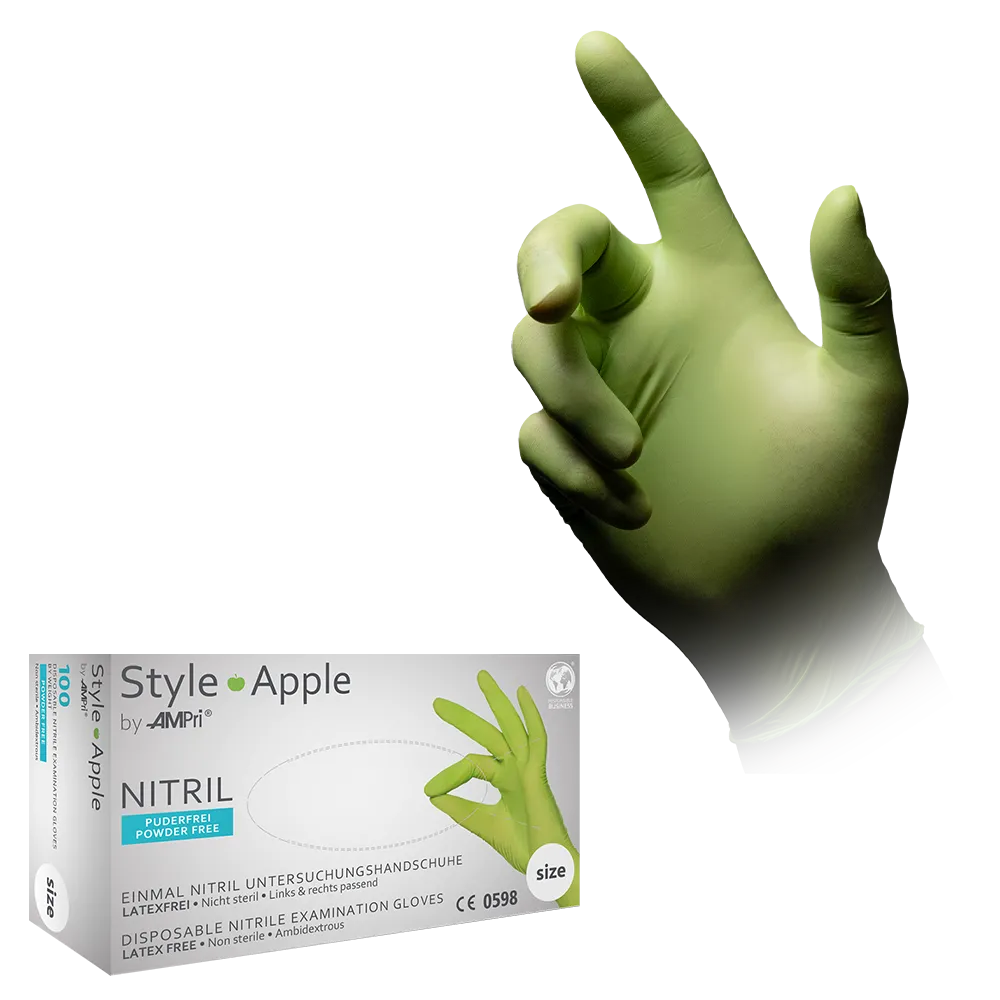 Nitrile gloves, apple green, size M, powderfree, style Apple by Med ...