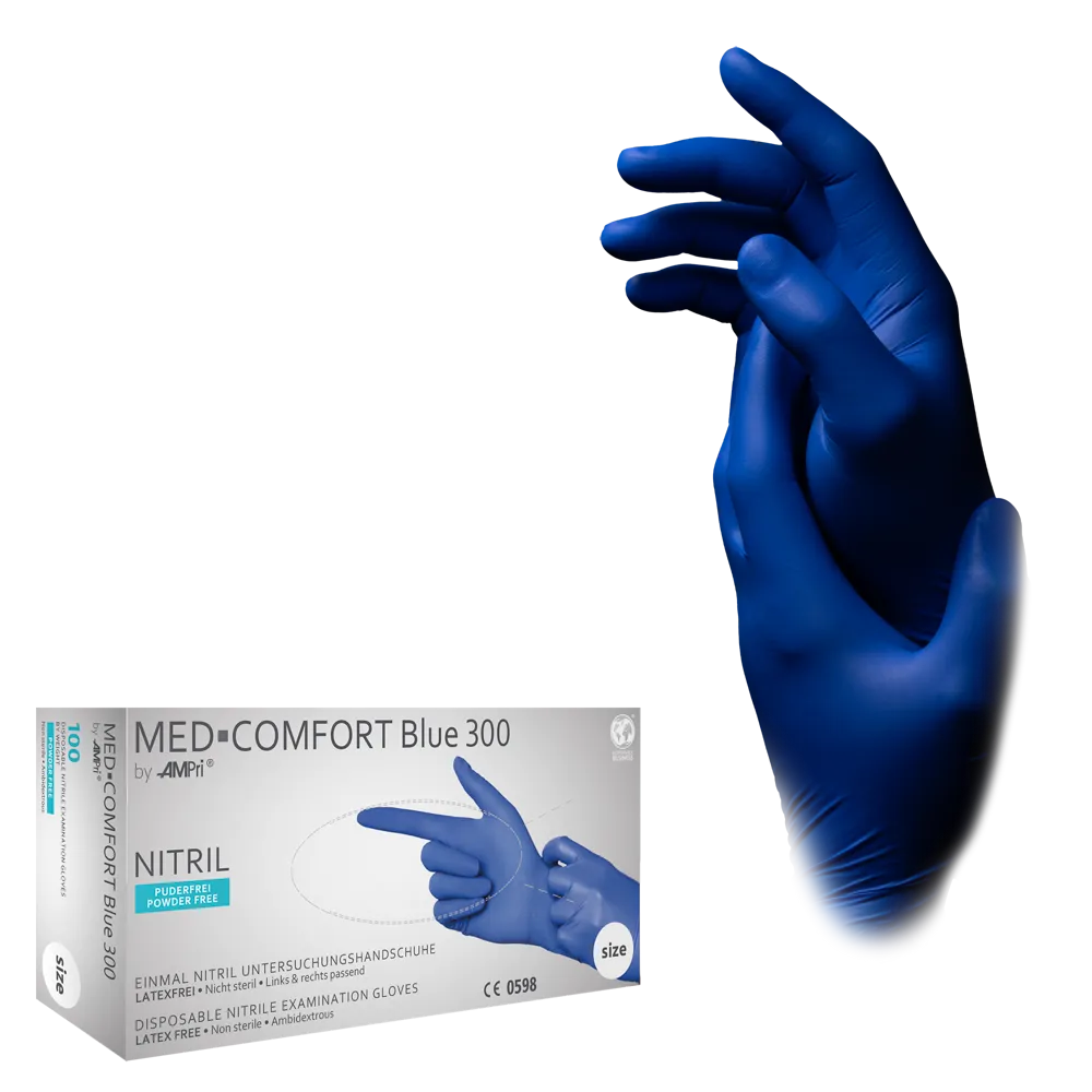 Long nitrile gloves, blue, size M, powderfree, Med-Comfort blue 300 ...