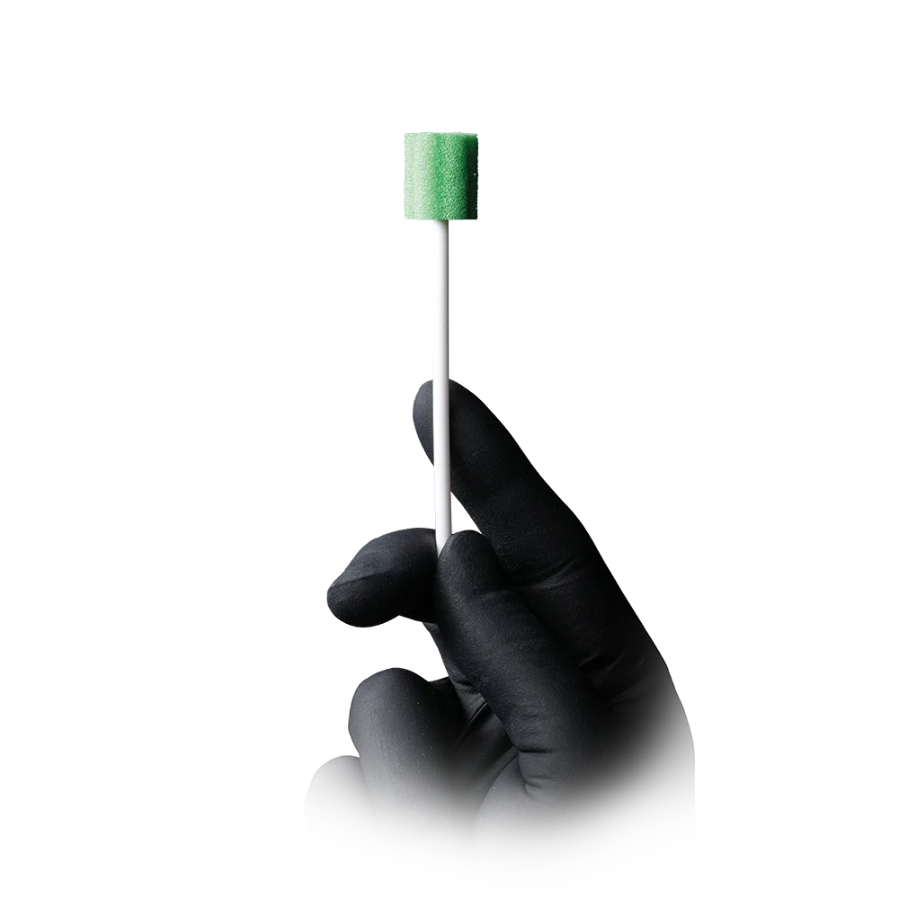 PP Mouth care sticks with PU sponge, 100 mm, neutral taste, green head ...