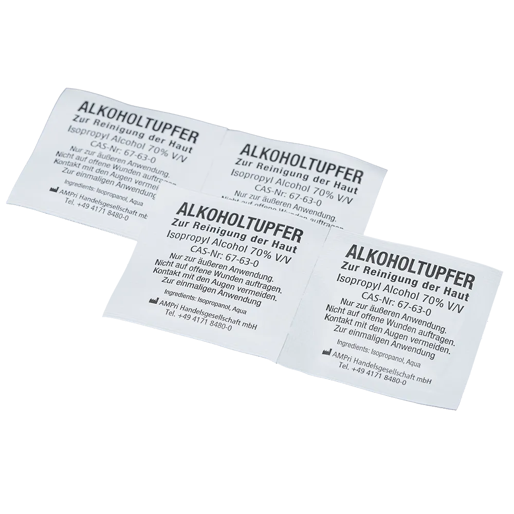 PP Viscose alcohol swabs, white, 6.5 x 3 cm - folded to 3.2 x 3 cm ...