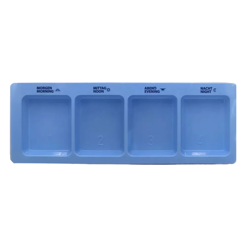 PP Disposable medicine dispenser, 4 compartments, 22 x 8 x 2 cm, blue ...